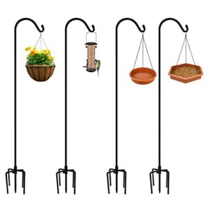 urban deco shepherd hook 65 inch 1/2 inch thick, adjustable metal garden pole heavy duty hanger for bird feeders, hanging plant basket, solar lights lantern, weddings outdoor (black 4 pack)