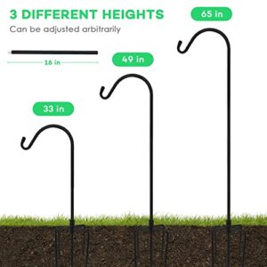 Urban Deco Shepherd Hook 65 Inch 1/2 Inch Thick, Adjustable Metal Garden Pole Heavy Duty Hanger for Bird Feeders, Hanging Plant Basket, Solar Lights Lantern, Weddings Outdoor (Black 4 Pack)