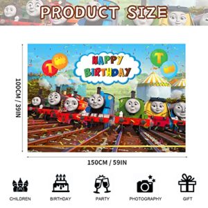 Thomas Train Friends Birthday Party Decoration, Thomas Party Photo Background 5 x 3 FT and 24Pcs Train Balloon, Thomas Train Friends Party Backdrop Supplies for Boy, Girls and Baby Shower