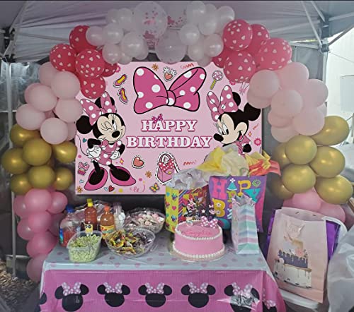 Pink Mouse Backdrop Bowknot Girls Birthday Party Decorations Cartoon Mouse 7x5ft Birthday Party Photography Background Baby Shower Decoration Photo Booth Studio Prop