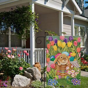 Happy Easter Bunny Garden Flag, Rabbit Lily Flower Burlap Decorations, Vertical Double Sided Season Greeting Decor, Outdoor Indoor Spring Yard Flag 12.5 x 18 Inch (Easter)