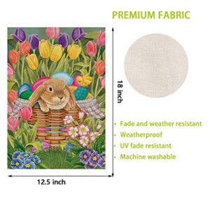 Happy Easter Bunny Garden Flag, Rabbit Lily Flower Burlap Decorations, Vertical Double Sided Season Greeting Decor, Outdoor Indoor Spring Yard Flag 12.5 x 18 Inch (Easter)