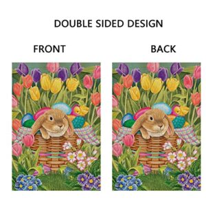 Happy Easter Bunny Garden Flag, Rabbit Lily Flower Burlap Decorations, Vertical Double Sided Season Greeting Decor, Outdoor Indoor Spring Yard Flag 12.5 x 18 Inch (Easter)