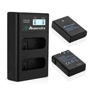 powerextra 2 x en-el14 en-el14a battery & dual lcd charger compatible with nikon d3100 d3200 d3300 d3400 d3500 d5100 d5200 d5300 d5500 d5600 df coolpix p7000 p7100 p7700 p7800 cameras