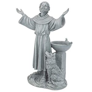 Design Toscano JE14106 St. Francis' Blessing Religious Garden Decor Statue Bath Bird Feeder, 19 inch, Greystone