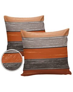 outdoor waterproof pillow covers for patio furniture wooden board decorative throw pillow cover autumn orange ombre wood grain pillowcases set of 2 cushion case for sofa couch chair 16 x 16 in