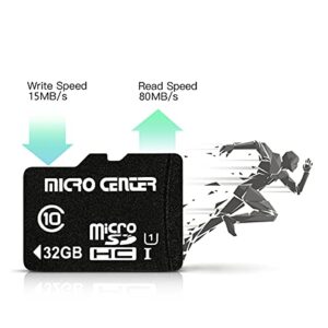 Micro Center 32GB Class 10 Micro SDHC Flash Memory Card with Adapter for Mobile Device Storage Phone, Tablet, Drone & Full HD Video Recording - 80MB/s UHS-I, C10, U1 (1 Pack)