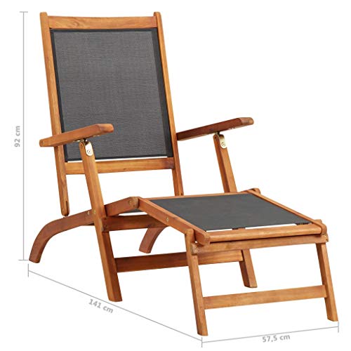 Deck Chair Adjustable | Rustic Deck Lounge Chair | Folding Outdoor Chaise Lounge | Wooden Foldable Sun Lounger for Patio Garden Backyard | Solid Acacia Wood and Textilene 55.5" x 22.6" x 36.2"