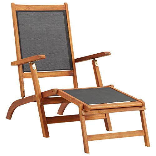 Deck Chair Adjustable | Rustic Deck Lounge Chair | Folding Outdoor Chaise Lounge | Wooden Foldable Sun Lounger for Patio Garden Backyard | Solid Acacia Wood and Textilene 55.5" x 22.6" x 36.2"