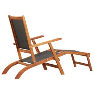 Deck Chair Adjustable | Rustic Deck Lounge Chair | Folding Outdoor Chaise Lounge | Wooden Foldable Sun Lounger for Patio Garden Backyard | Solid Acacia Wood and Textilene 55.5" x 22.6" x 36.2"