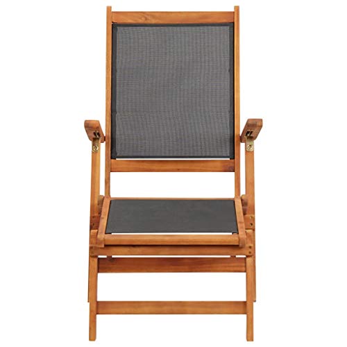 Deck Chair Adjustable | Rustic Deck Lounge Chair | Folding Outdoor Chaise Lounge | Wooden Foldable Sun Lounger for Patio Garden Backyard | Solid Acacia Wood and Textilene 55.5" x 22.6" x 36.2"