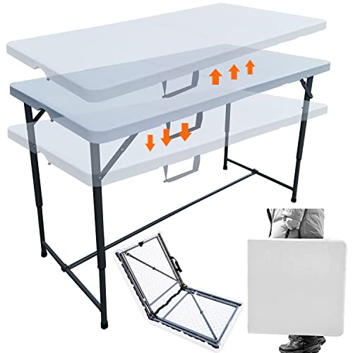 deaciber 4ft Folding Table with 3 Adjustable Heights Heavy Duty Indoor Outdoor for Garden Party Patio BBQ Dining Picnic Camping