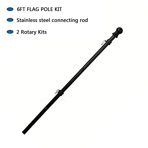 6FT Flag Pole Kit,Stainless Steel Heavy Duty Black American US Flagpole, Rustproof for Outdoor Garden Roof Walls Yard (Without Bracket)