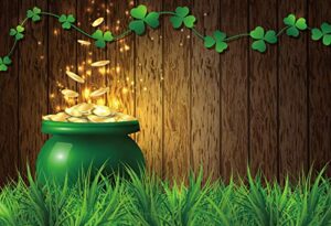 baocicco 7x5ft vinyl st.patrick’s day backdrop pot of gold photography background lucky irish shamrock wooden texture wall grass field children baby adults portraits photo studio