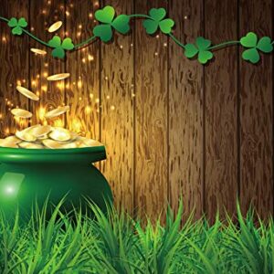 Baocicco 7x5ft Vinyl St.Patrick's Day Backdrop Pot of Gold Photography Background Lucky Irish Shamrock Wooden Texture Wall Grass Field Children Baby Adults Portraits Photo Studio