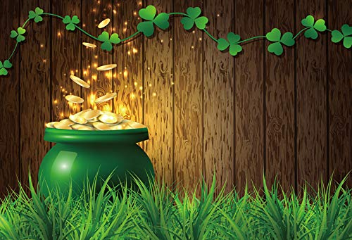 Baocicco 7x5ft Vinyl St.Patrick's Day Backdrop Pot of Gold Photography Background Lucky Irish Shamrock Wooden Texture Wall Grass Field Children Baby Adults Portraits Photo Studio