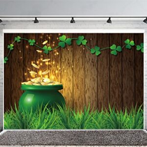 Baocicco 7x5ft Vinyl St.Patrick's Day Backdrop Pot of Gold Photography Background Lucky Irish Shamrock Wooden Texture Wall Grass Field Children Baby Adults Portraits Photo Studio