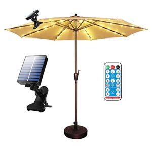 solar patio umbrella lights cordless parasol string lights with clip umbrella pole light solar powered waterproof for 7-10foot umbrella outdoor lighting beach deck garden party decoration