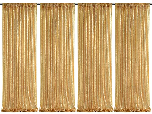 SoarDream Sequin Backdrop Curtain 4 Panels 2ftx8ft Wedding Ceremony Background Backdrop Glitter Shimmer Fabric Gold Backdrop Drapes