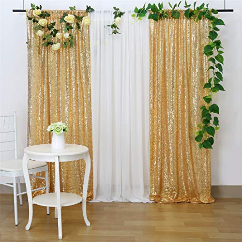 SoarDream Sequin Backdrop Curtain 4 Panels 2ftx8ft Wedding Ceremony Background Backdrop Glitter Shimmer Fabric Gold Backdrop Drapes