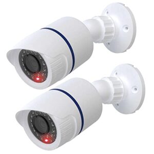 wali dummy fake camera, surveillance security cctv dome camera, indoor outdoor camera, with one led light, security alert sticker decals (tc-w2), 2 pack, white