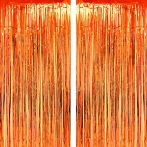 orange party tinsel foil fringe curtains – fall thanksgiving carnival halloween construction 1st birthday graduation wedding party photo booth props backdrops decorations