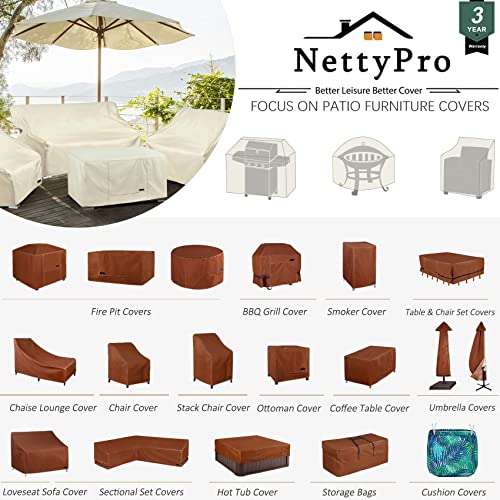 NettyPro Waterproof Ottoman Cover Square 20 x 20 Inch Outdoor Patio Furniture Ottoman Table Cover, Brown