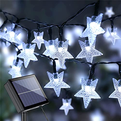 Led Lights Solar Star String Lights 8 Modes Solar Powered Twinkle Fairy Lights Waterproof Star Light for Outdoor Gardens Lawn Christmas String Light (Color : White_6.5M 30LEDS)