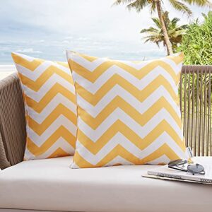 western home wh pack of 2 decorative outdoor waterproof throw pillow covers square pillowcases wave pattern cushion covers shell for couch patio garden tent park yellow 18 x 18 inch