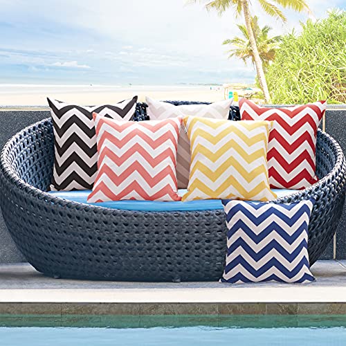 WESTERN HOME WH Pack of 2 Decorative Outdoor Waterproof Throw Pillow Covers Square Pillowcases Wave Pattern Cushion Covers Shell for Couch Patio Garden Tent Park Yellow 18 x 18 Inch