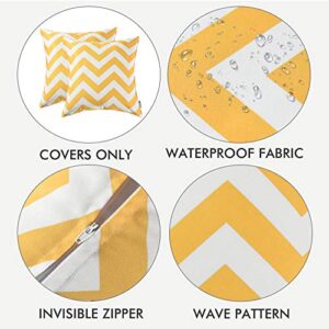 WESTERN HOME WH Pack of 2 Decorative Outdoor Waterproof Throw Pillow Covers Square Pillowcases Wave Pattern Cushion Covers Shell for Couch Patio Garden Tent Park Yellow 18 x 18 Inch