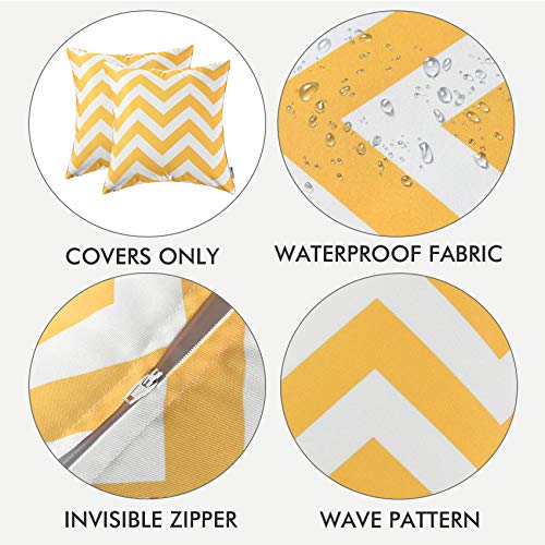 WESTERN HOME WH Pack of 2 Decorative Outdoor Waterproof Throw Pillow Covers Square Pillowcases Wave Pattern Cushion Covers Shell for Couch Patio Garden Tent Park Yellow 18 x 18 Inch