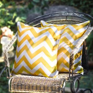 WESTERN HOME WH Pack of 2 Decorative Outdoor Waterproof Throw Pillow Covers Square Pillowcases Wave Pattern Cushion Covers Shell for Couch Patio Garden Tent Park Yellow 18 x 18 Inch