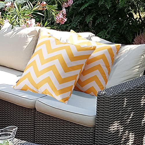 WESTERN HOME WH Pack of 2 Decorative Outdoor Waterproof Throw Pillow Covers Square Pillowcases Wave Pattern Cushion Covers Shell for Couch Patio Garden Tent Park Yellow 18 x 18 Inch