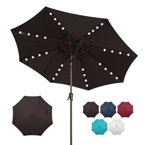 verano garden patio umbrella 9ft solar led lighted outdoor table market umbrella with push button tilt & crank for patio, light brown