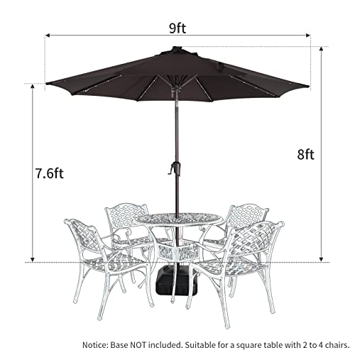 Verano Garden Patio Umbrella 9ft Solar Led Lighted Outdoor Table Market Umbrella with Push Button Tilt & Crank for Patio, Light Brown