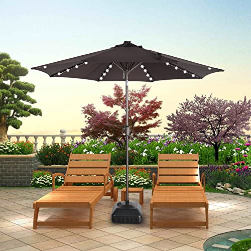 Verano Garden Patio Umbrella 9ft Solar Led Lighted Outdoor Table Market Umbrella with Push Button Tilt & Crank for Patio, Light Brown