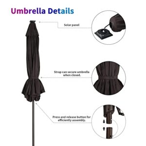 Verano Garden Patio Umbrella 9ft Solar Led Lighted Outdoor Table Market Umbrella with Push Button Tilt & Crank for Patio, Light Brown