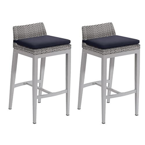 Oxford Garden Argento Bar Stool – Resin Wicker Argento - Polyester Grade AA Cushion - Group 1 - Midnight Blue Cushions - 2 Pack