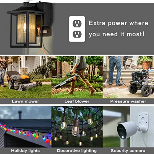 ALOADECOR 1 Light Black Dusk to Dawn Sensor Outdoor Wall Lantern Coach Sconces Light with Seeded Glass and Built-in GFCI Outlets Modern Exterior Light Fixture Wall Mount for Garden W 6.3 inch