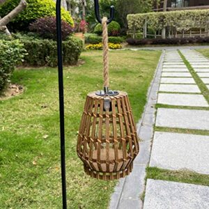 Solar Lantern Outdoor-Bamboo Lamps Patio Waterproof Rattan Solar Lanterns-Natural Auto On Off Lantern Edison Bulb Light with Handle for Hanging Table Yard Garden Wedding Home Decoration