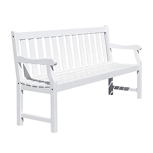 Vifah V1627 Atlantic Painted 5Ft Baltic White Acacia Wooden Bench for 3 Seater in Entry Way, Porch, Balcony, Deck, Garden, Patio, Backyard, Outdoor Seating, 550 lbs Capacity