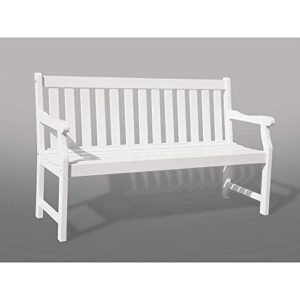 Vifah V1627 Atlantic Painted 5Ft Baltic White Acacia Wooden Bench for 3 Seater in Entry Way, Porch, Balcony, Deck, Garden, Patio, Backyard, Outdoor Seating, 550 lbs Capacity