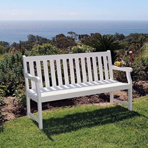 Vifah V1627 Atlantic Painted 5Ft Baltic White Acacia Wooden Bench for 3 Seater in Entry Way, Porch, Balcony, Deck, Garden, Patio, Backyard, Outdoor Seating, 550 lbs Capacity