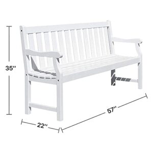 Vifah V1627 Atlantic Painted 5Ft Baltic White Acacia Wooden Bench for 3 Seater in Entry Way, Porch, Balcony, Deck, Garden, Patio, Backyard, Outdoor Seating, 550 lbs Capacity