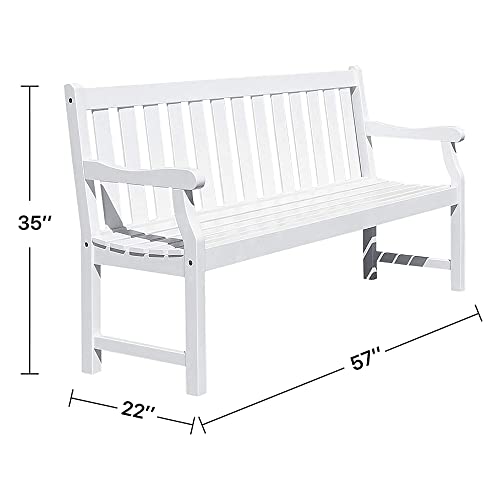 Vifah V1627 Atlantic Painted 5Ft Baltic White Acacia Wooden Bench for 3 Seater in Entry Way, Porch, Balcony, Deck, Garden, Patio, Backyard, Outdoor Seating, 550 lbs Capacity