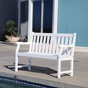 Vifah V1627 Atlantic Painted 5Ft Baltic White Acacia Wooden Bench for 3 Seater in Entry Way, Porch, Balcony, Deck, Garden, Patio, Backyard, Outdoor Seating, 550 lbs Capacity