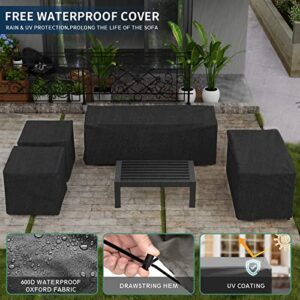 Amopatio Aluminum Patio Furniture Set, 8 Pieces Modern Patio Conversation Sets, Outdoor Sectional Metal Sofa with Cushion and Coffee Table for Balcony, Garden, Dark Grey (Included Waterproof Covers)