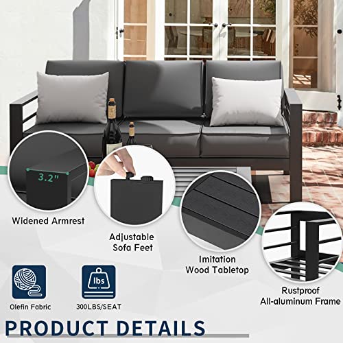 Amopatio Aluminum Patio Furniture Set, 8 Pieces Modern Patio Conversation Sets, Outdoor Sectional Metal Sofa with Cushion and Coffee Table for Balcony, Garden, Dark Grey (Included Waterproof Covers)