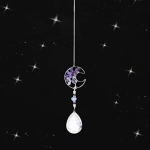 jescrich tree of life half moon purple suncatcher crystal drop prism wall hanging ornaments for window,garden,car,home decoration (purple)